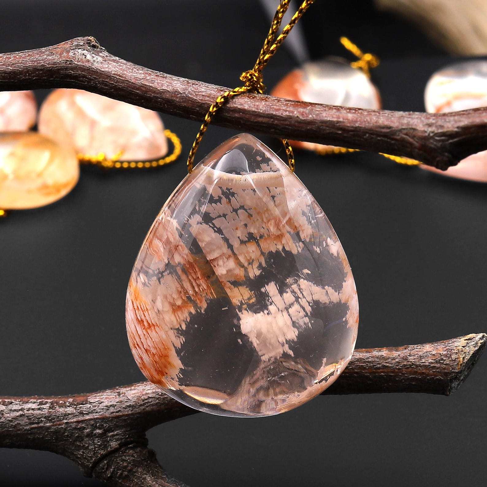 Rare Natural Red Phantom Quartz Puffy Teardrop Pendant Side Drilled ...