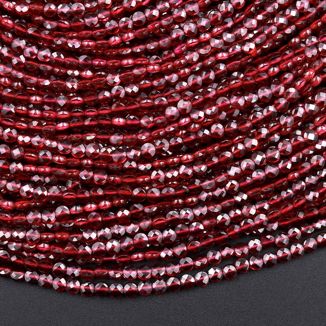 AAA Faceted Natural Red Garnet Coin Beads 2mm 3mm 4mm Flat Disc ...