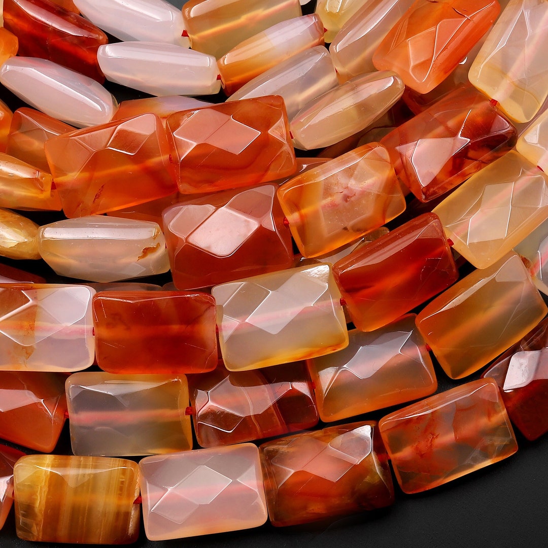 Natural Carnelian Faceted Rectangle Cushion Beads Fiery Orange Red ...
