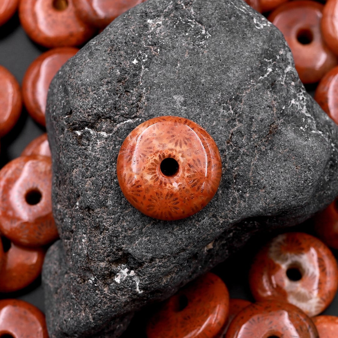 AAA Natural Red Fossil Coral Donut Bead Pendant 15mm - Etsy