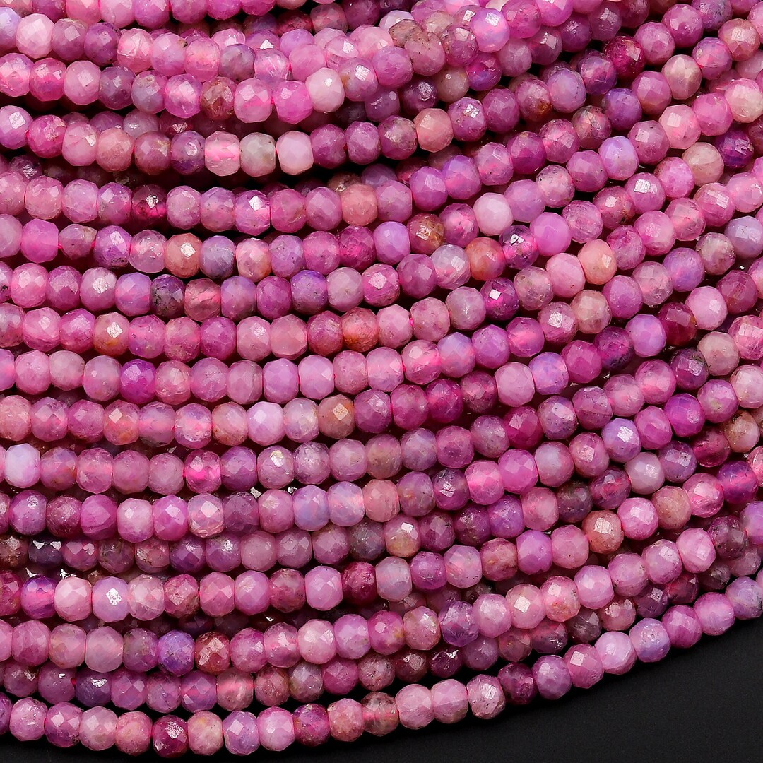 AAA Real Genuine Natural Pink Ruby Gemstone Faceted 3mm Rondelle Beads ...