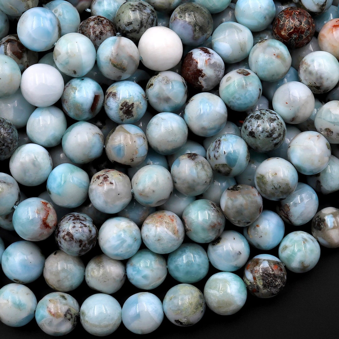 Natural Larimar Round Beads 6mm 8mm 10mm 12mm Real Genuine Blue Larimar ...
