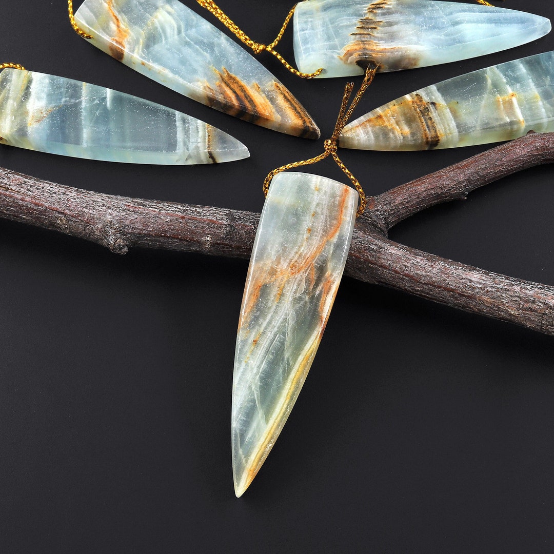 Natural Argentina Lemurian Aquatine Blue Calcite Pendant Dagger ...