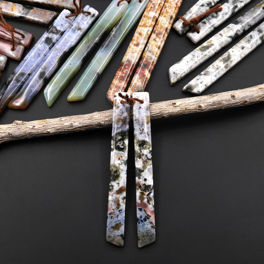 Natural Ocean Jasper Super Long Linear Spike Earring Pair Matched ...