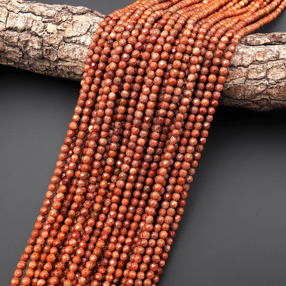 Faceted Goldstone Sandstone Round Beads 4mm 6mm 15.5" Strand - Etsy