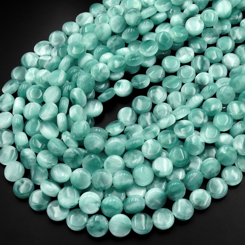 Chatoyant Green Moonstone Coin Beads 6mm 8mm 10mm 12mm Aka "green ...