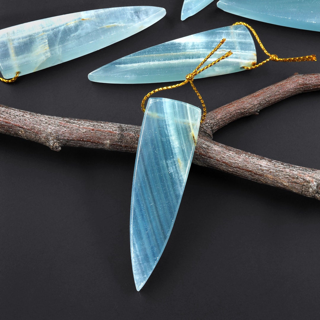 Natural Argentina Lemurian Aquatine Blue Calcite Pendant Golden Brown ...