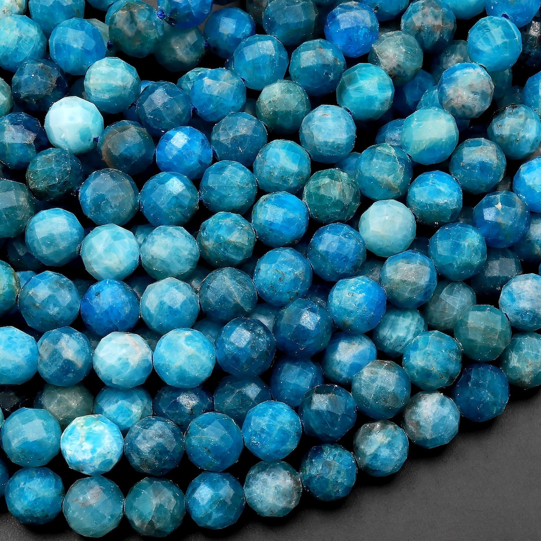 Faceted Natural Blue Apatite Round Beads 5mm 6mm 8mm 10mm Micro Laser ...
