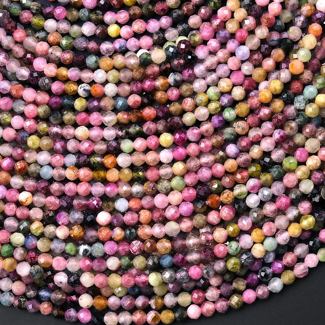 Faceted Natural Multicolor Pink Green Yellow Tourmaline Round Beads 2mm ...