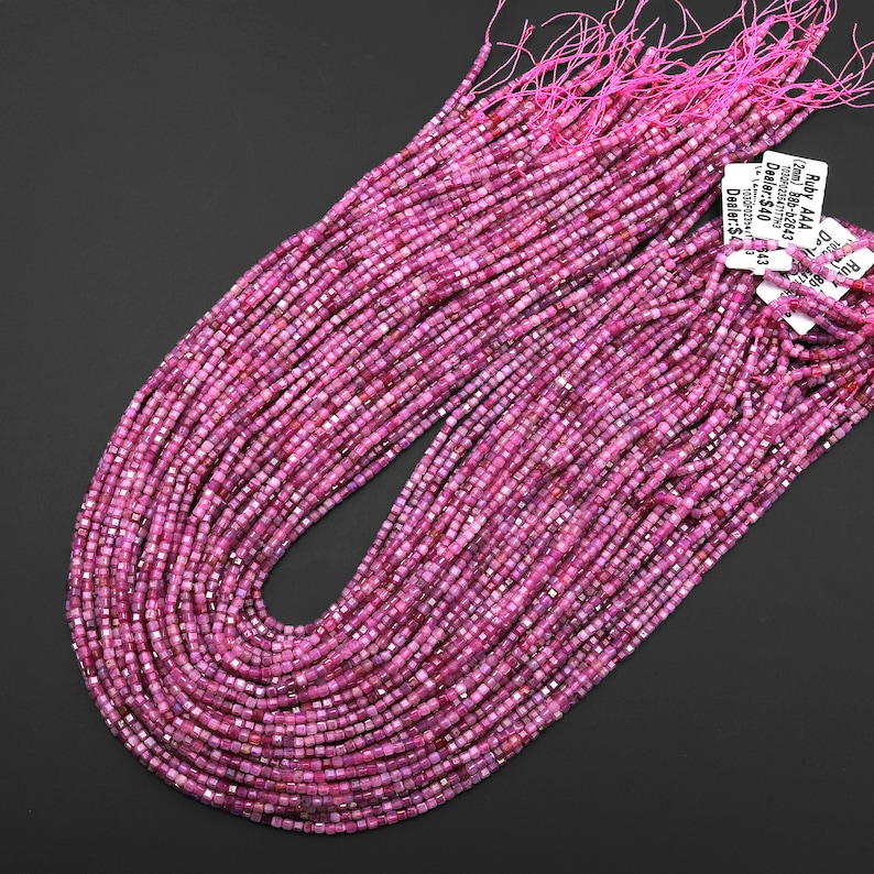 AAA Real Genuine Natural Pink Burma Ruby Faceted 2mm Cube Dice Square ...