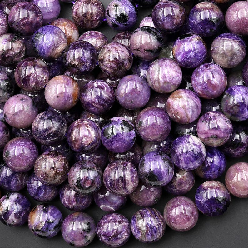 Genuine Natural Russian Charoite 6mm 8mm 10mm Smooth Round Beads 15.5 ...
