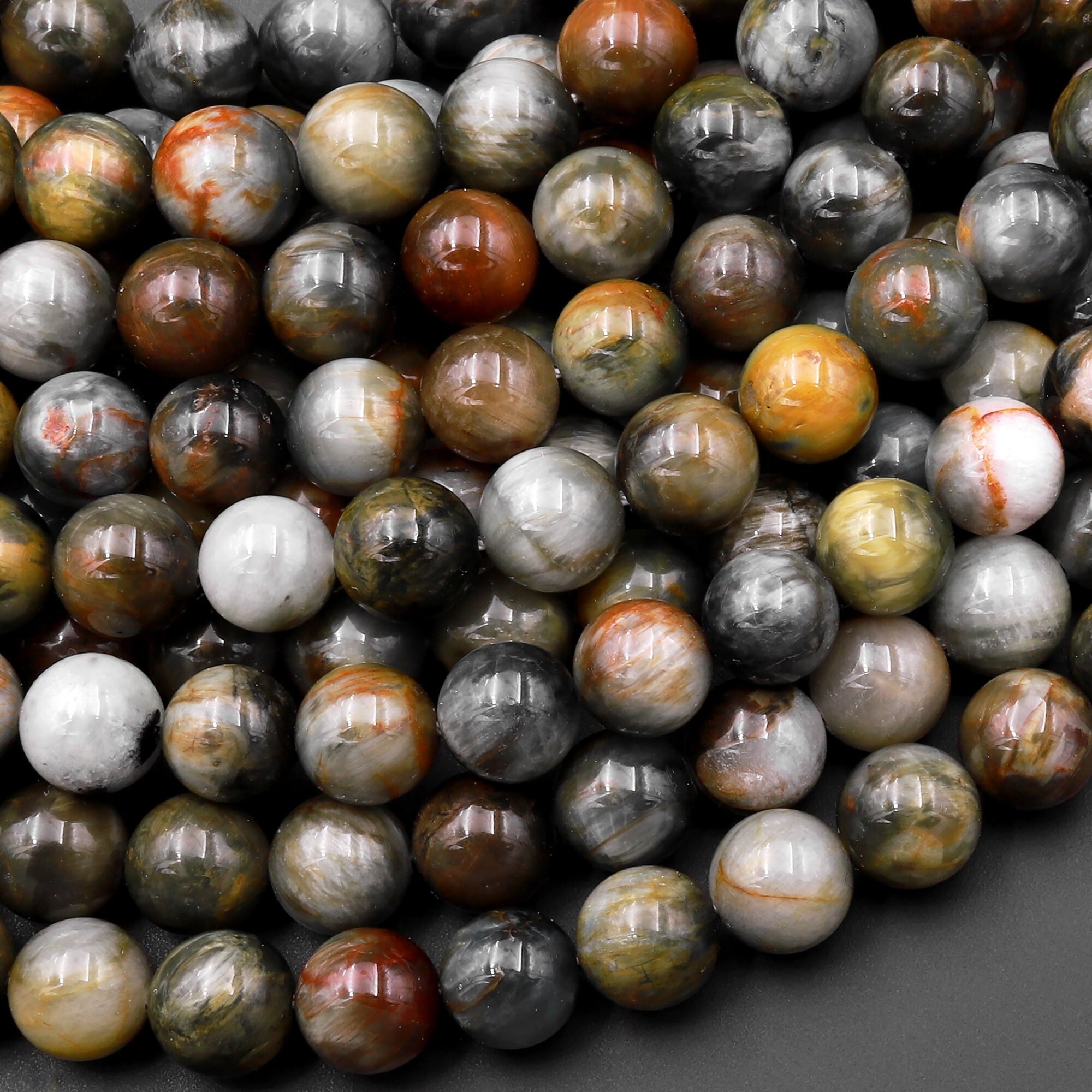 Eagle Eye Beads 4mm 6mm 8mm 10mm Round Hawk Eye Beads Gray Red Slate ...
