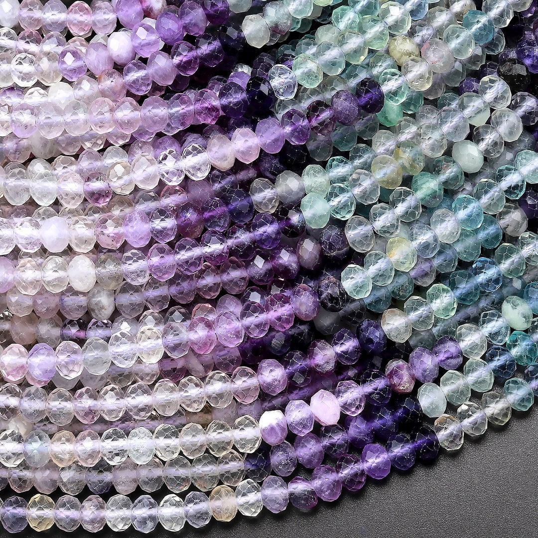 AAA Natural Multicolor Fluorite Faceted 4mm Rondelle Beads Micro Laser ...