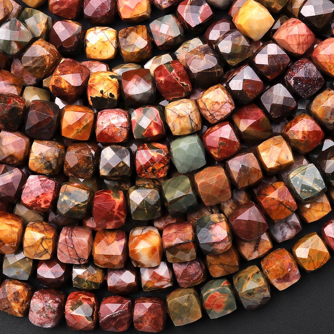 Faceted Natural Red Creek Jasper Bead 7mm 8mm Cube Beads Earthy Red ...