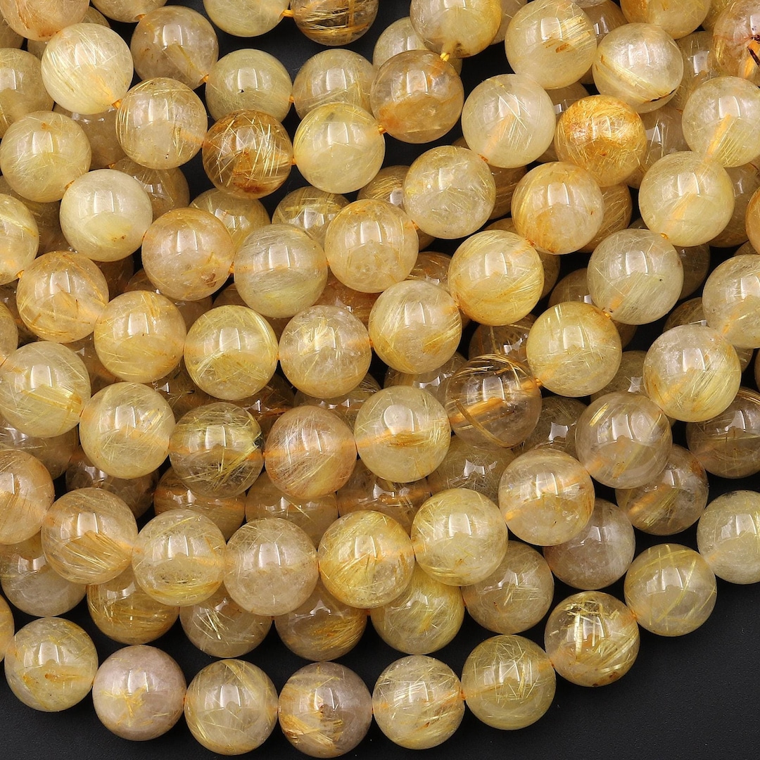 Natural Bright Golden Yellow Rutile Quartz 4mm 6mm 8mm Round Beads 15.5 ...