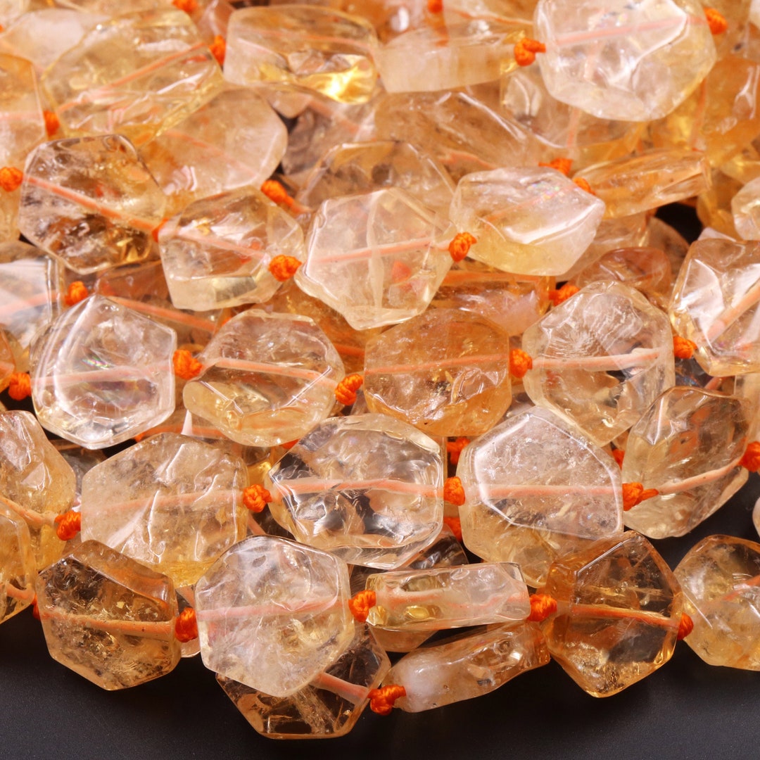 Golden Citrine Hexagon Octagon Bead Geometric Cut Large Nugget Freeform ...