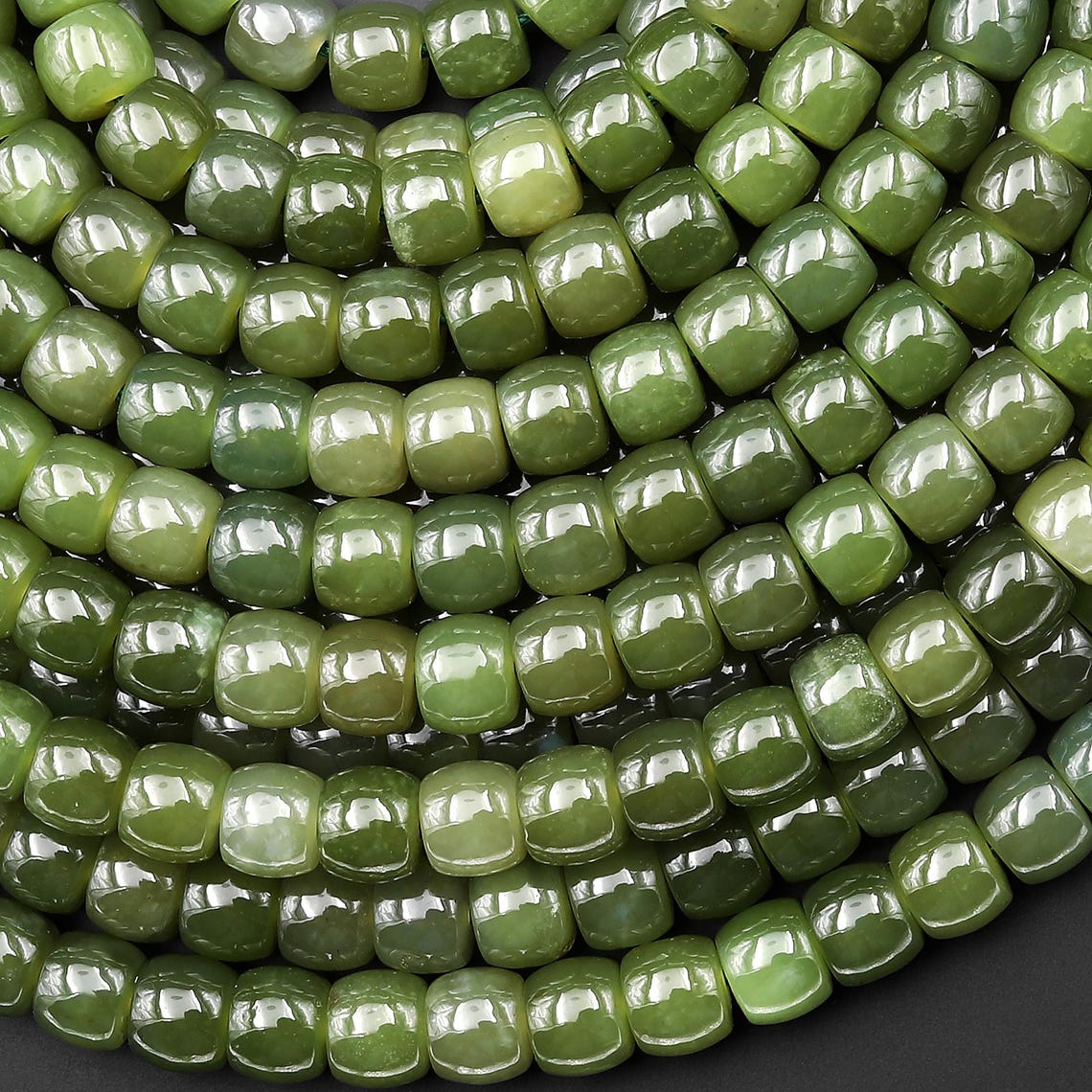 AAA Real Genuine Natural Sage Green Jade Smooth 8x7mm Barrel Drum Short ...
