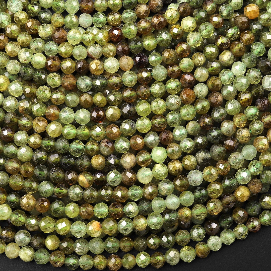 Faceted Natural Green Garnet 4mm Round Beads Gemstone 15.5" Strand - Etsy