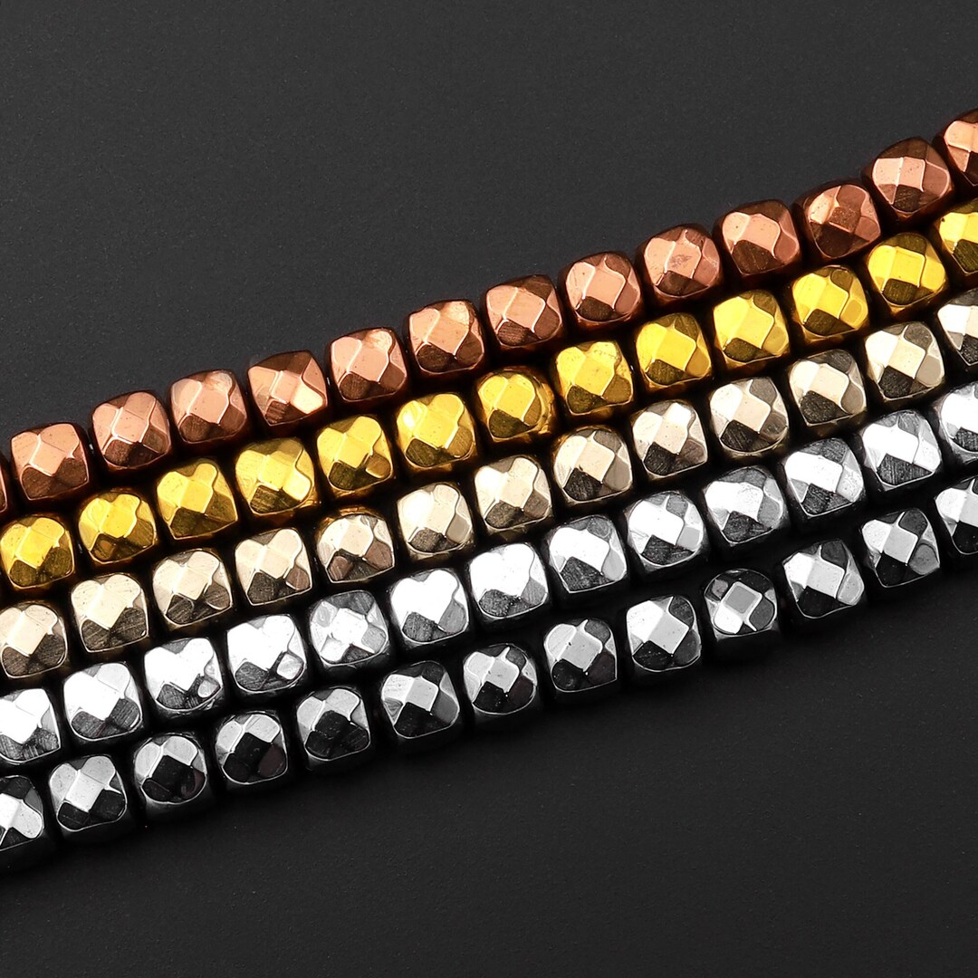 Faceted Hematite Cube Beads 3mm 4mm Titanium Silver Gold Bronze ...