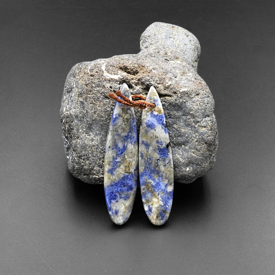 Rare Afghanite Blue Sodalite in Calcite Earring Pair Teardrop Matched ...