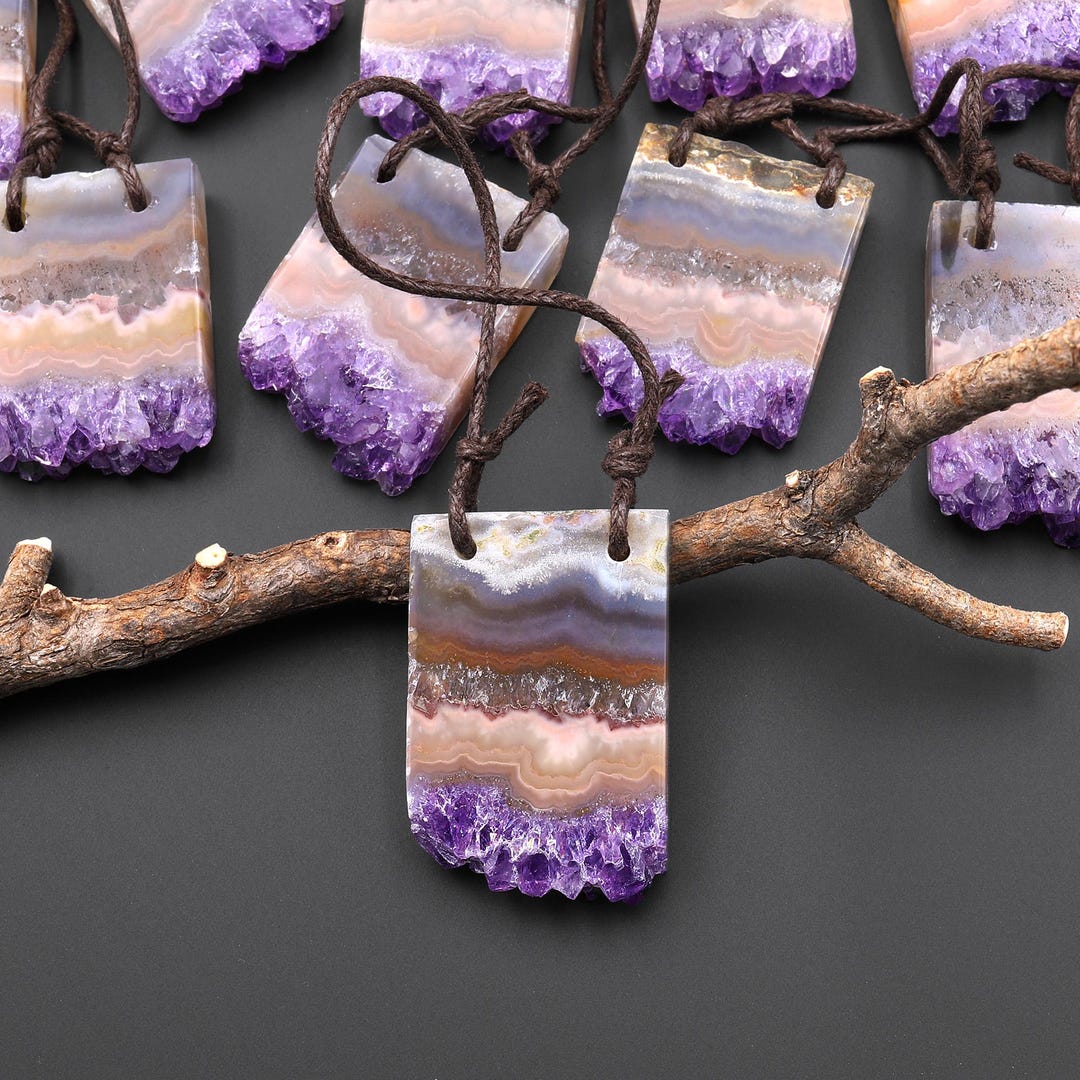 2 Hole Pendant Natural Orange Purple Amethyst Stalactite Crystal ...
