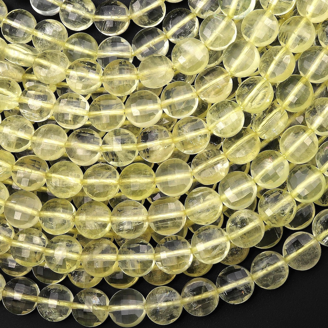 Faceted AAA Natural Brazilian Lemon Quartz Coin Beads 8mm 10mm Gemstone ...