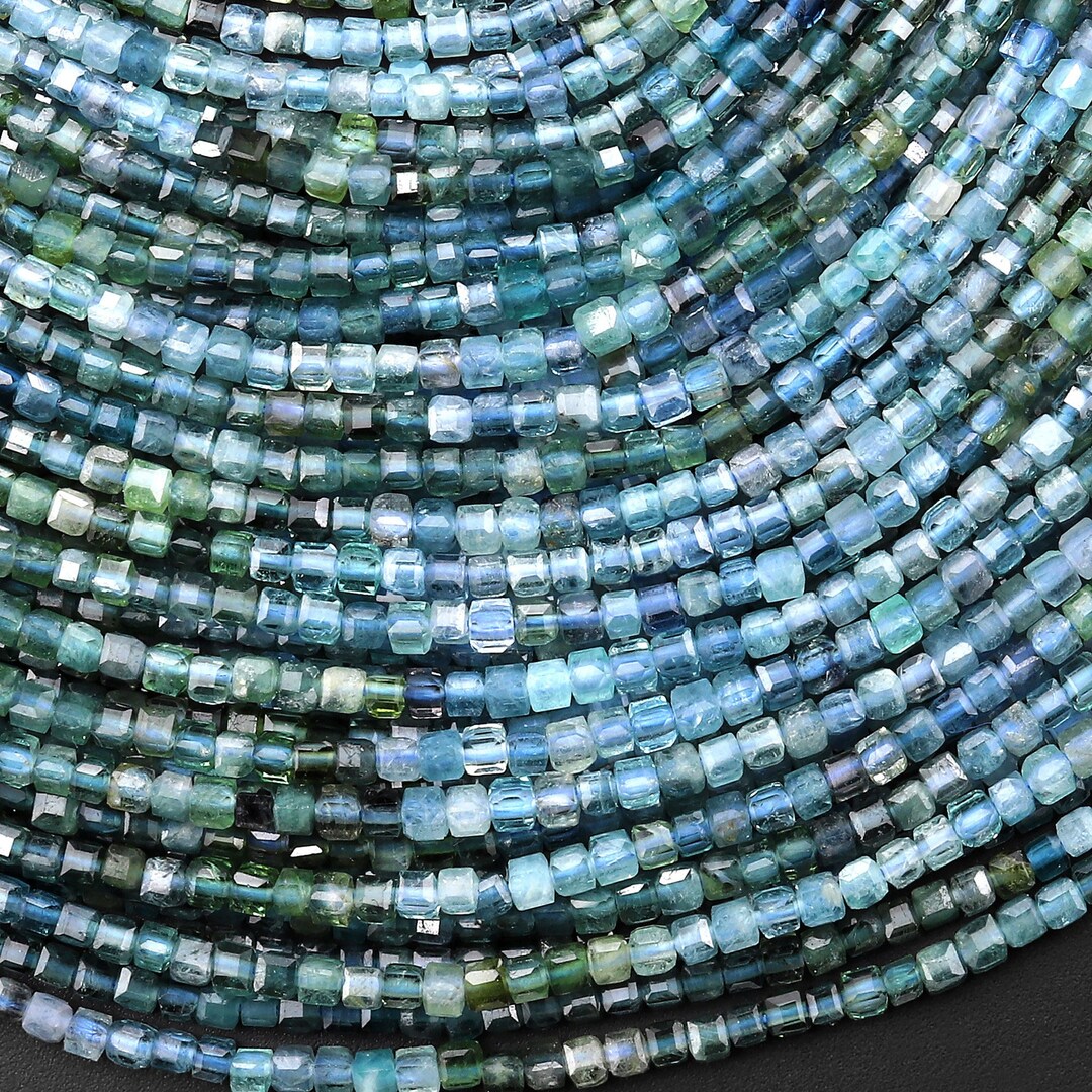 AAA Natural Paraiba Blue Green Tourmaline Faceted 2mm Cube Beads ...