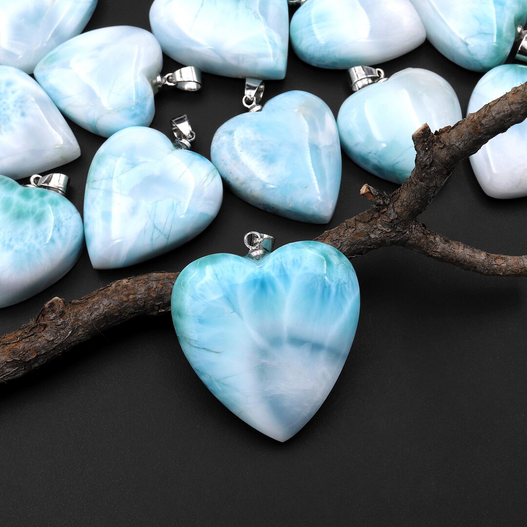 Natural Light Blue Green Larimar Heart Pendant Genuine Real Genuine ...