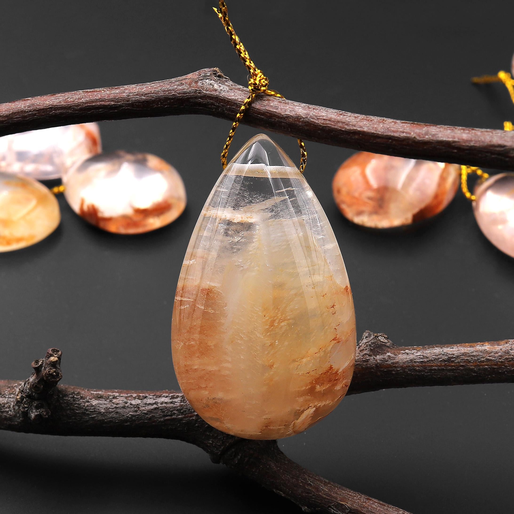 Rare Natural Red Phantom Quartz Puffy Teardrop Pendant Side Drilled ...