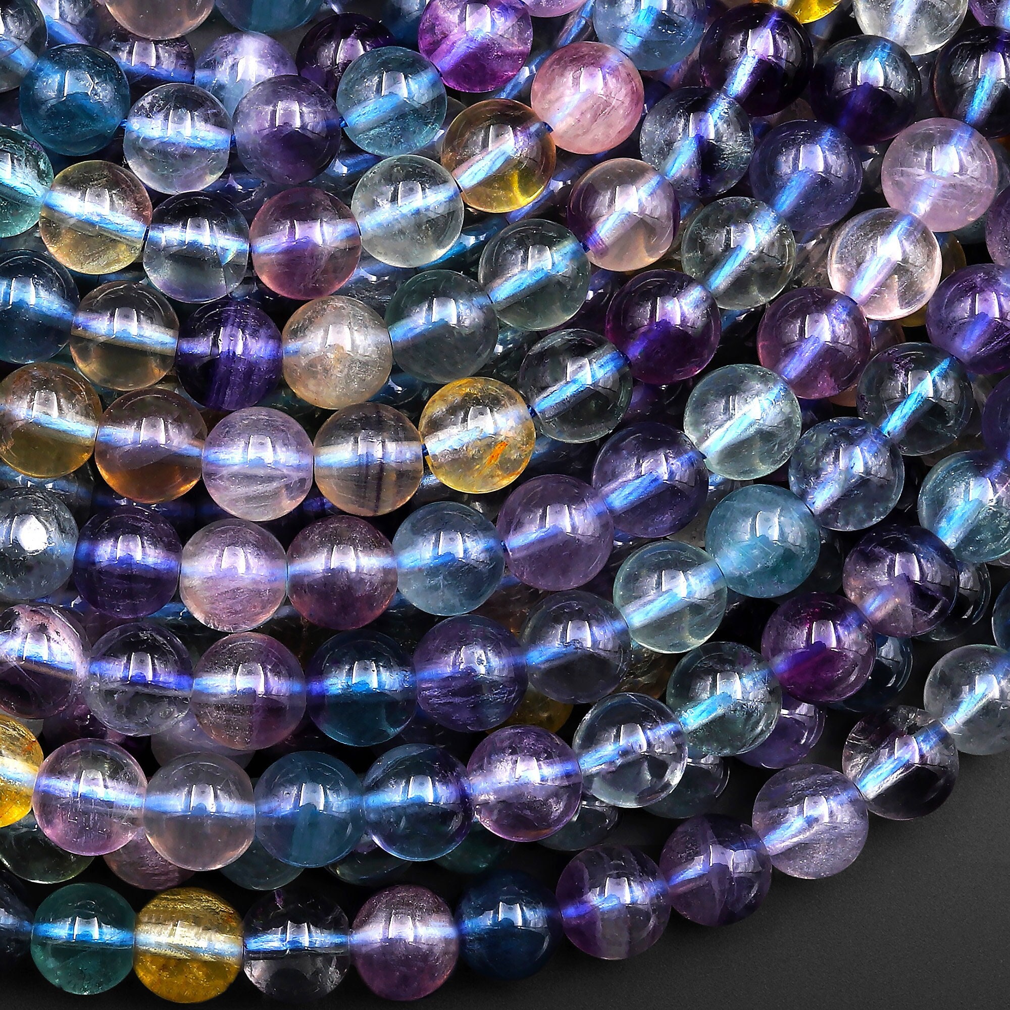 AAA Natural Rainbow Fluorite Beads Smooth 5mm 6mm 7mm Translucent ...
