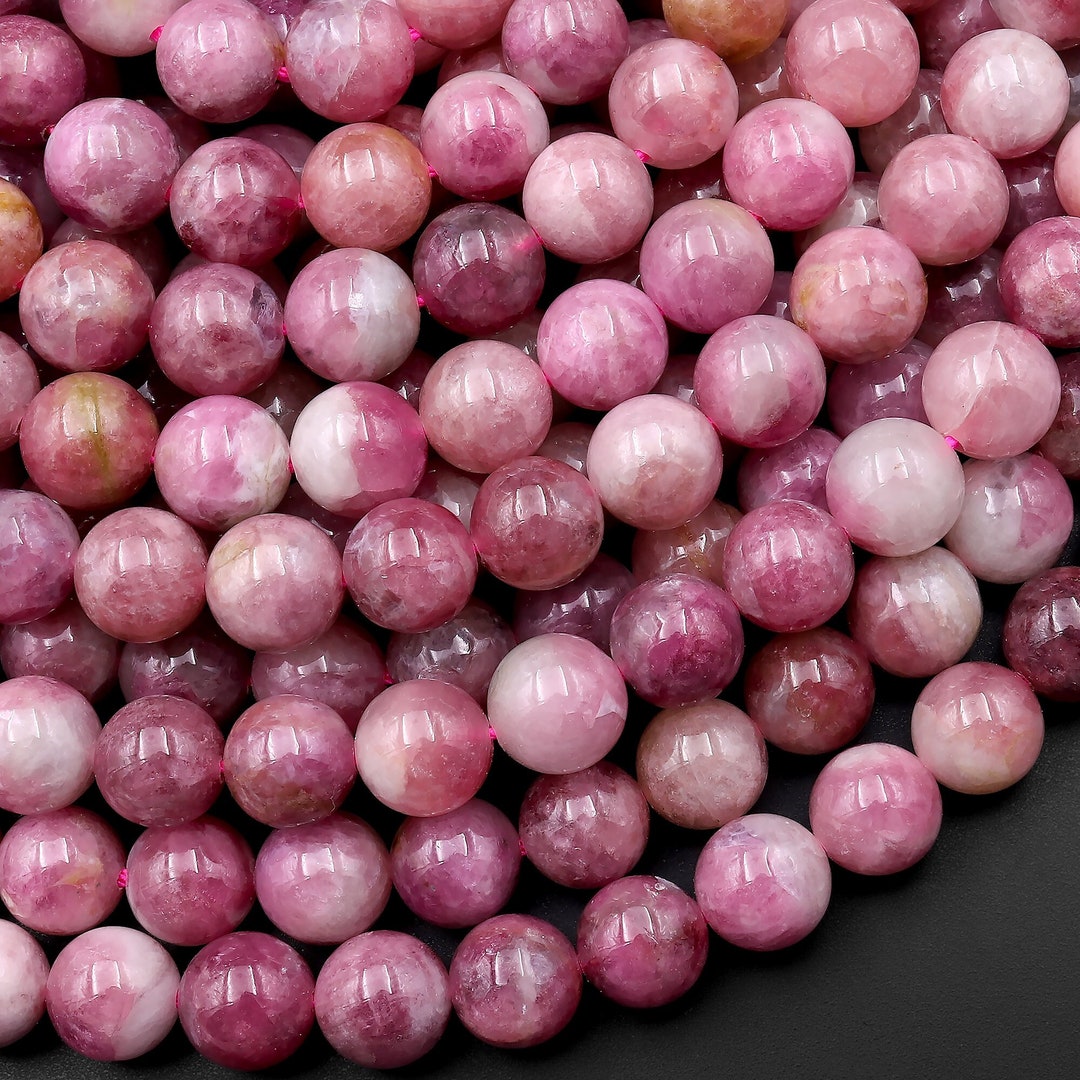 Rare Natural Pink Tourmaline Round Beads 6mm 8mm 10mm Real Genuine ...