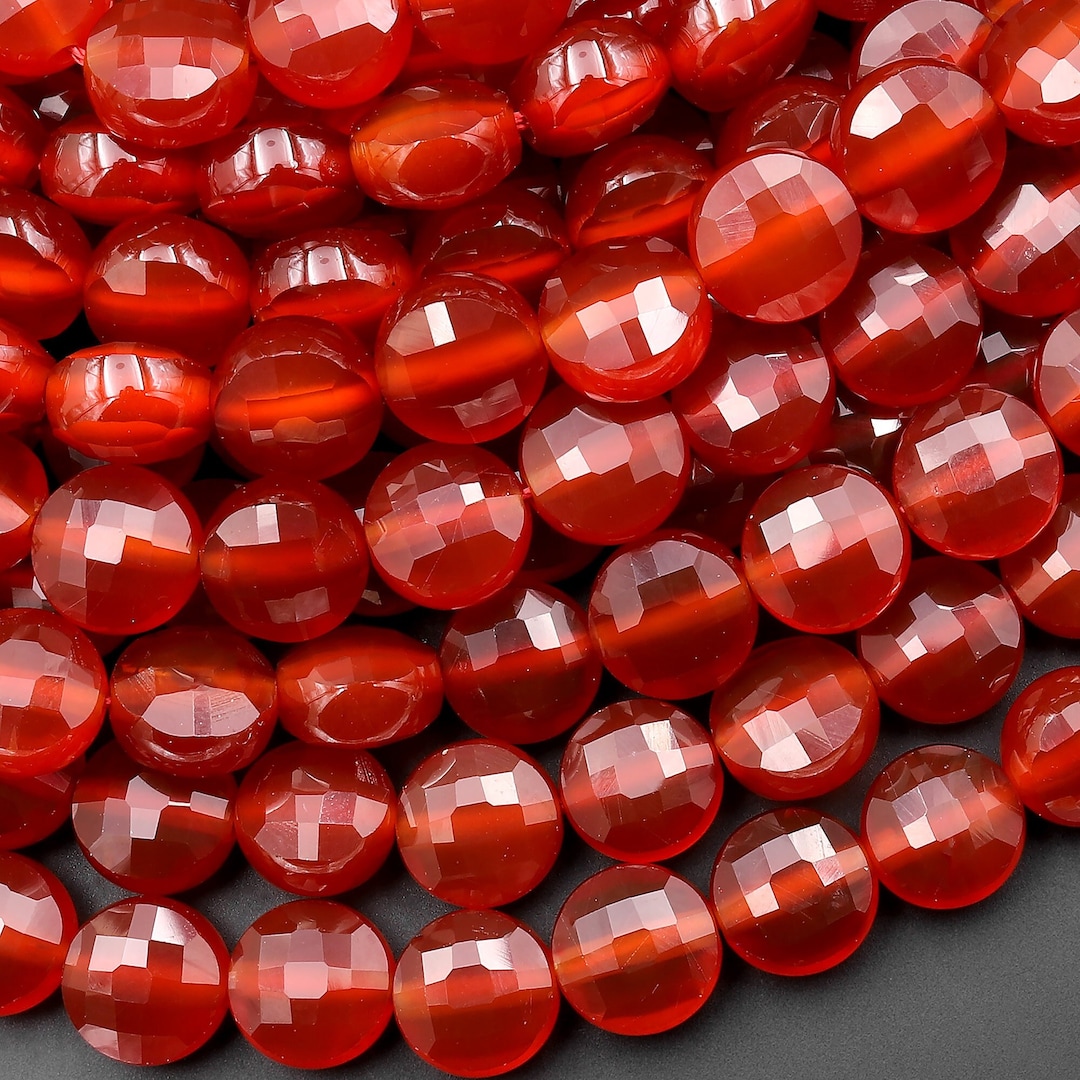 Natural Fiery Red Agate Faceted 6mm 8mm 10mm Coin Beads 15.5" Strand - Etsy