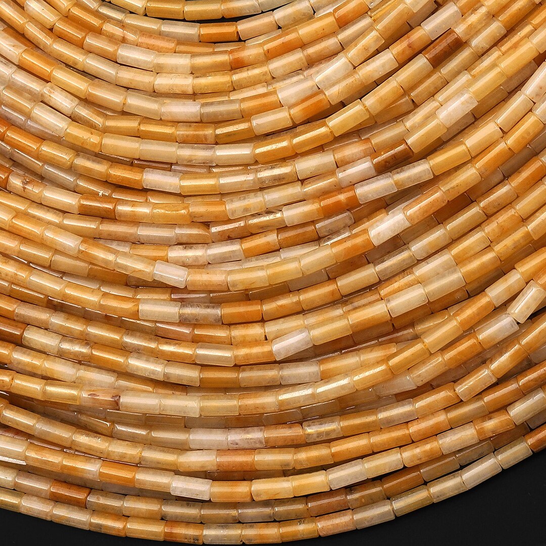 Natural Yellow Jade 4x2mm Small Thin Smooth Spacer Tube Gemstone Beads ...