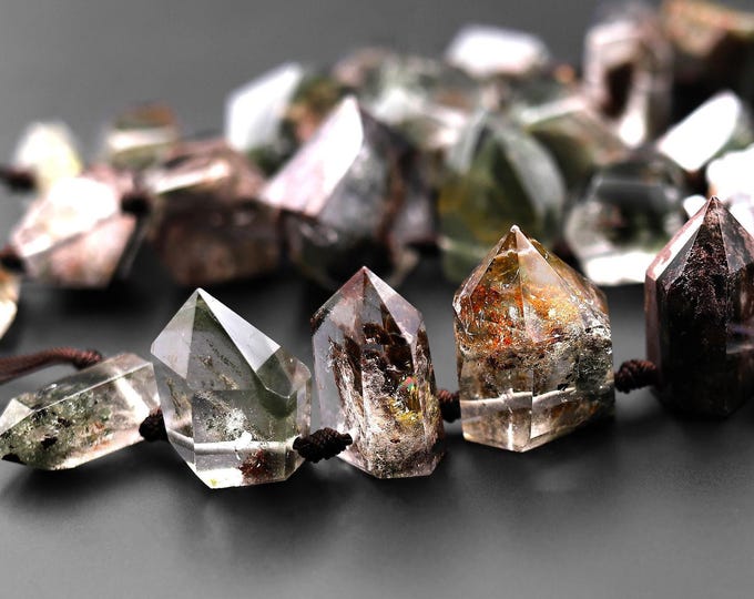 Natural Phantom Lodalite Quartz Pendant Point Gemstone Crystal Beads ...