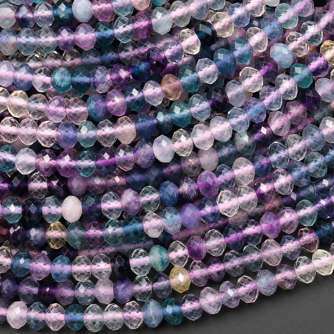 AAA Natural Fluorite Faceted 4mm Rondelle Beads Micro Laser Cut Violet ...