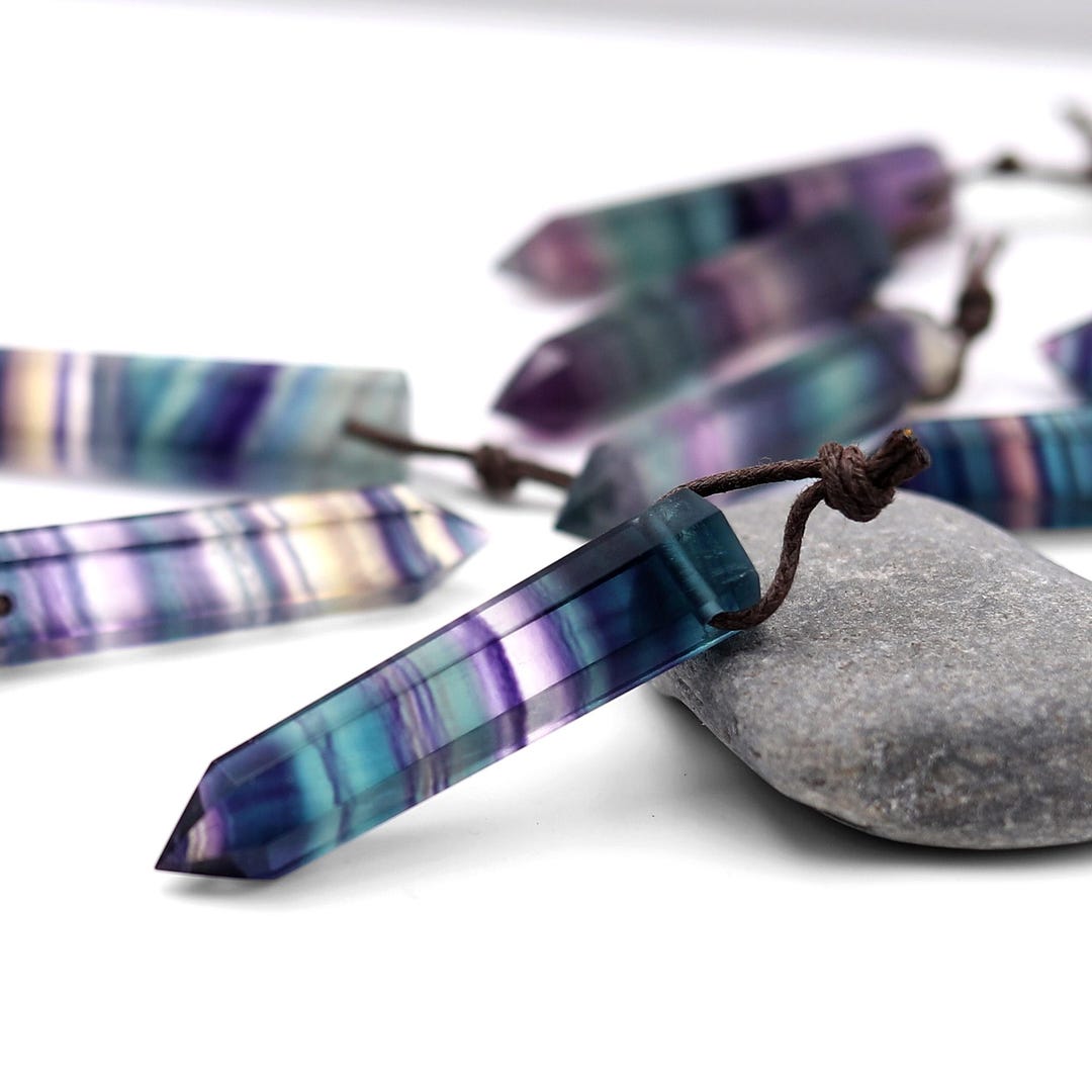 AAA Natural Rainbow Fluorite Faceted Crystal Point Pendant Side Drilled Gemstone Tower Pendulum ...