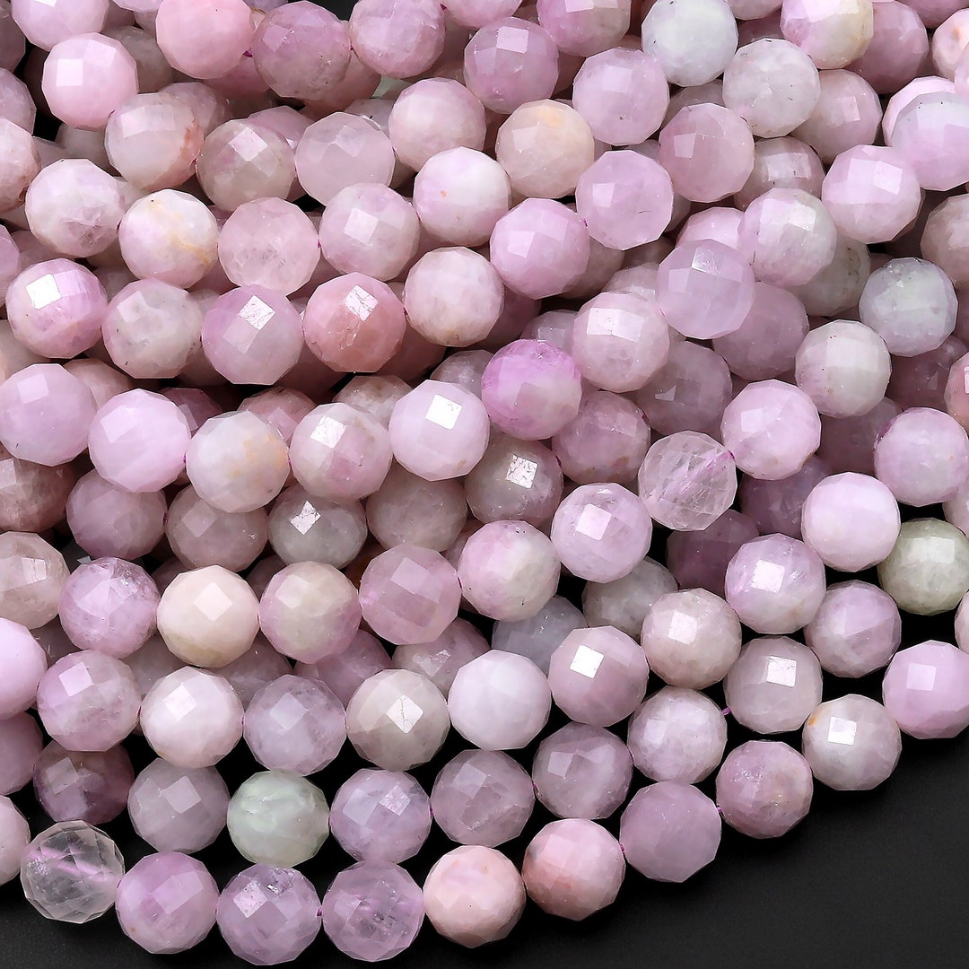 Natural Kunzite Faceted 5mm 6mm Round Beads Laser Diamond Cut Real ...