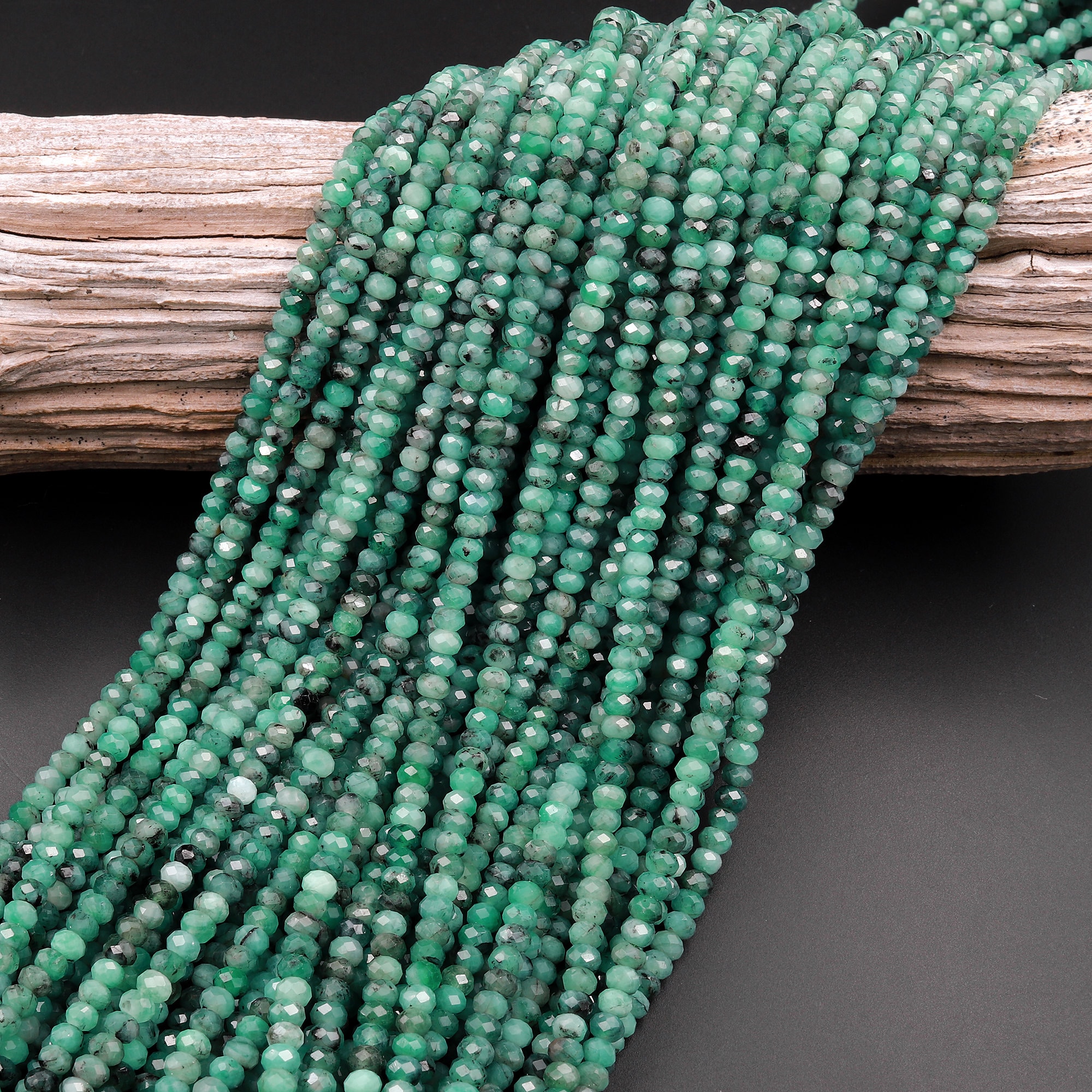 Real Genuine Natural Green Emerald Gemstone Faceted 3mm 4mm Rondelle ...