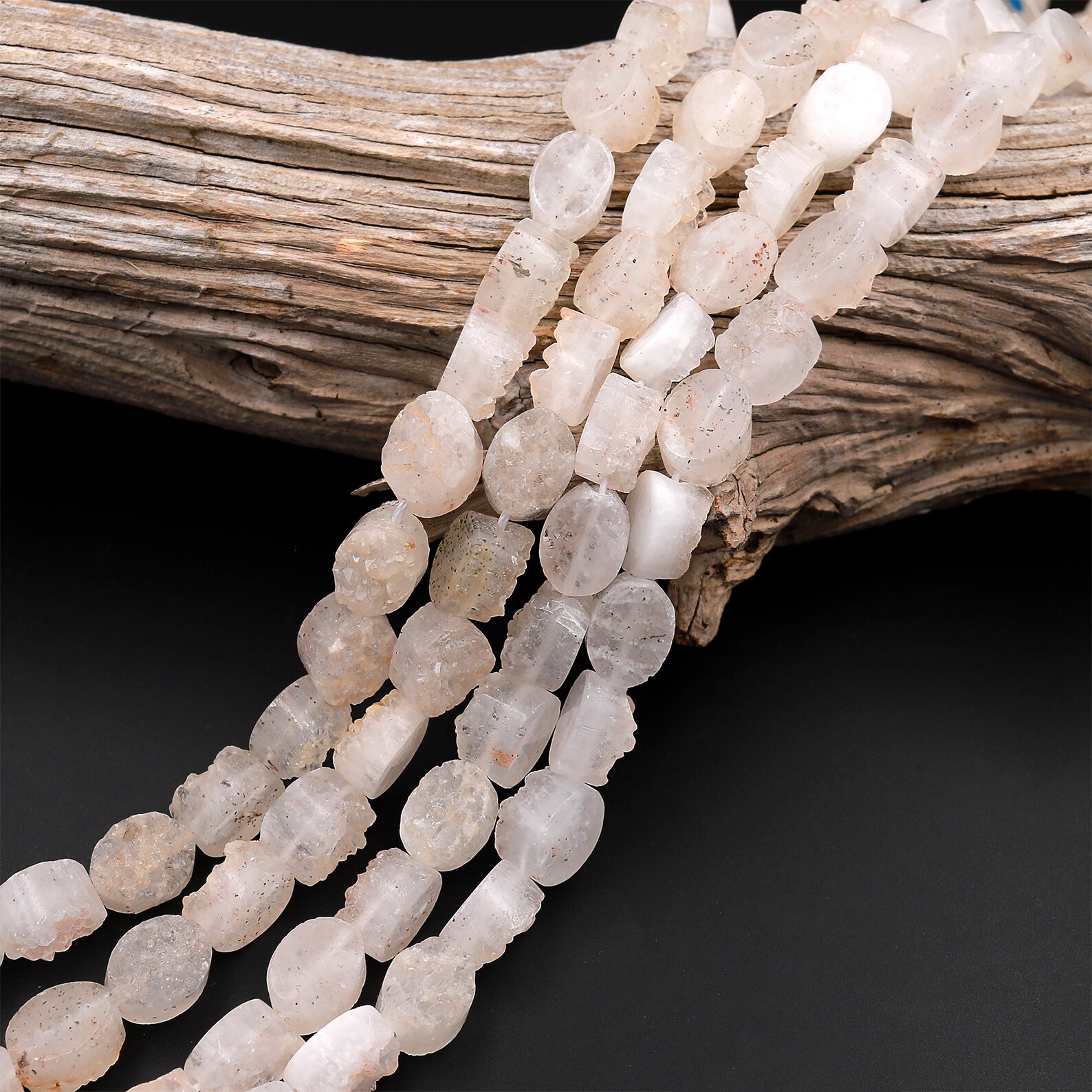 Natural Rock Crystal Quartz Druzy Raw Drusy Oval Beads 15.5