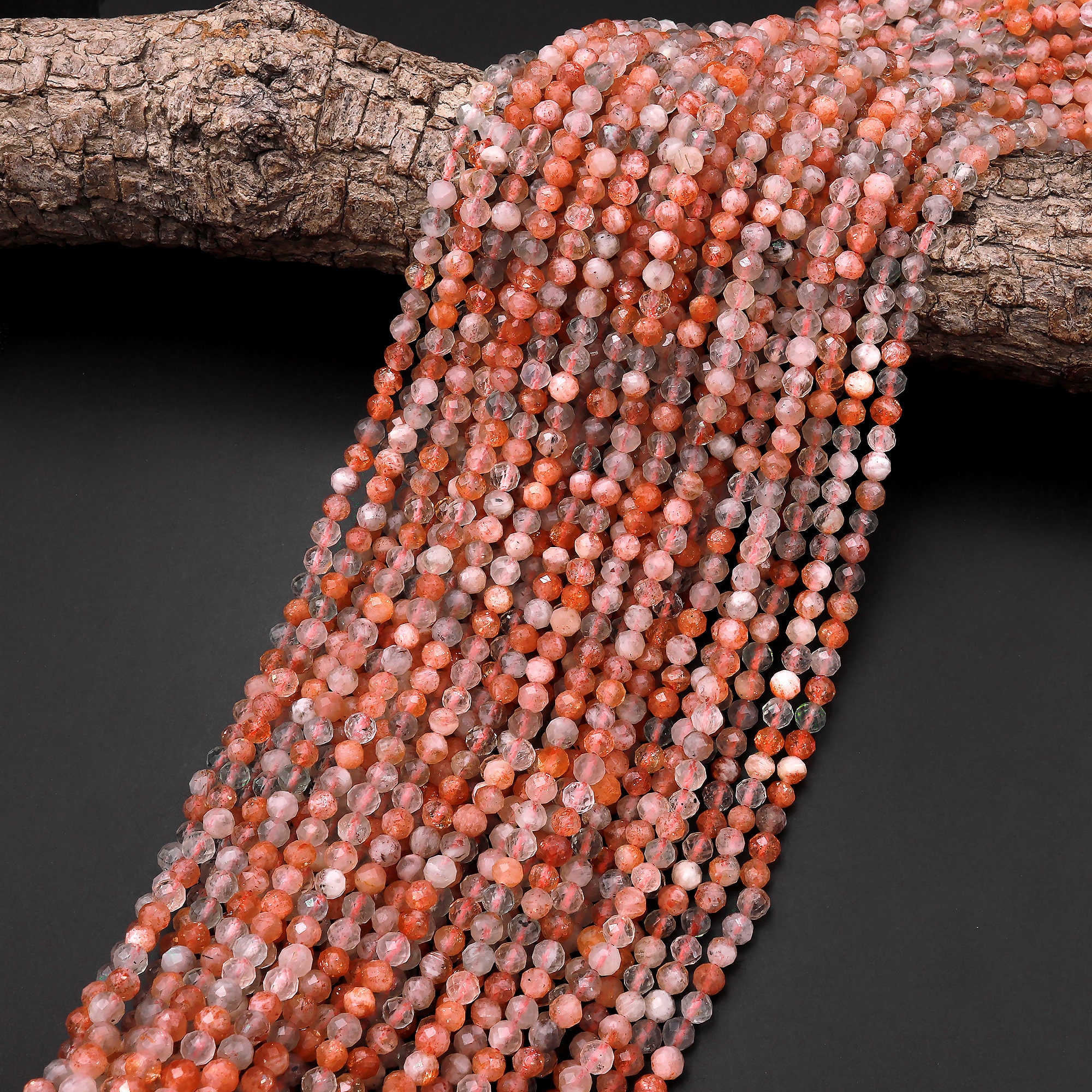 Faceted Natural Arusha Sunstone Round Beads 4mm Sparkling Micro Diamond ...