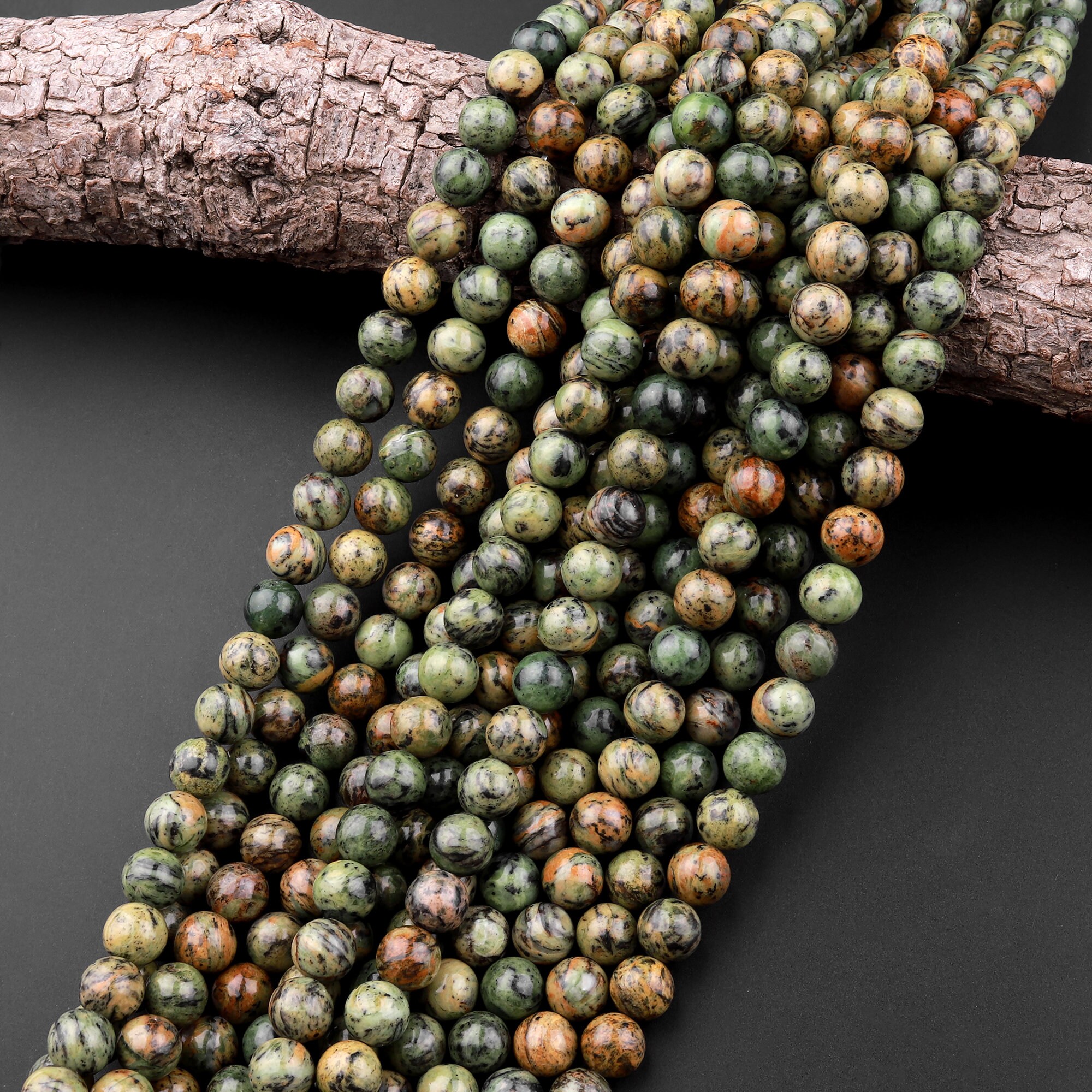Natural Verdite Jungle Jasper 4mm 6mm 8mm 10mm Round Beads Earthy ...