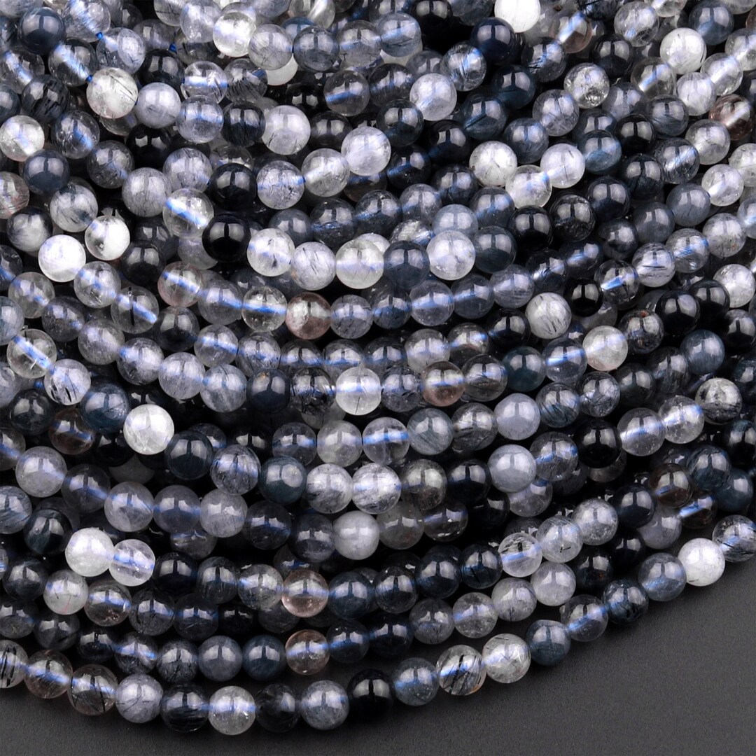Rare Natural Blue Rutilated Quartz 4mm Round Beads From Madagascar 15.5 ...
