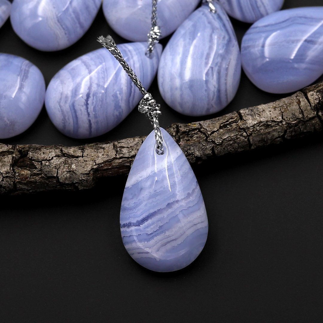Natural Blue Lace Agate Teardrop Pendant Gemstone Focal Bead - Etsy