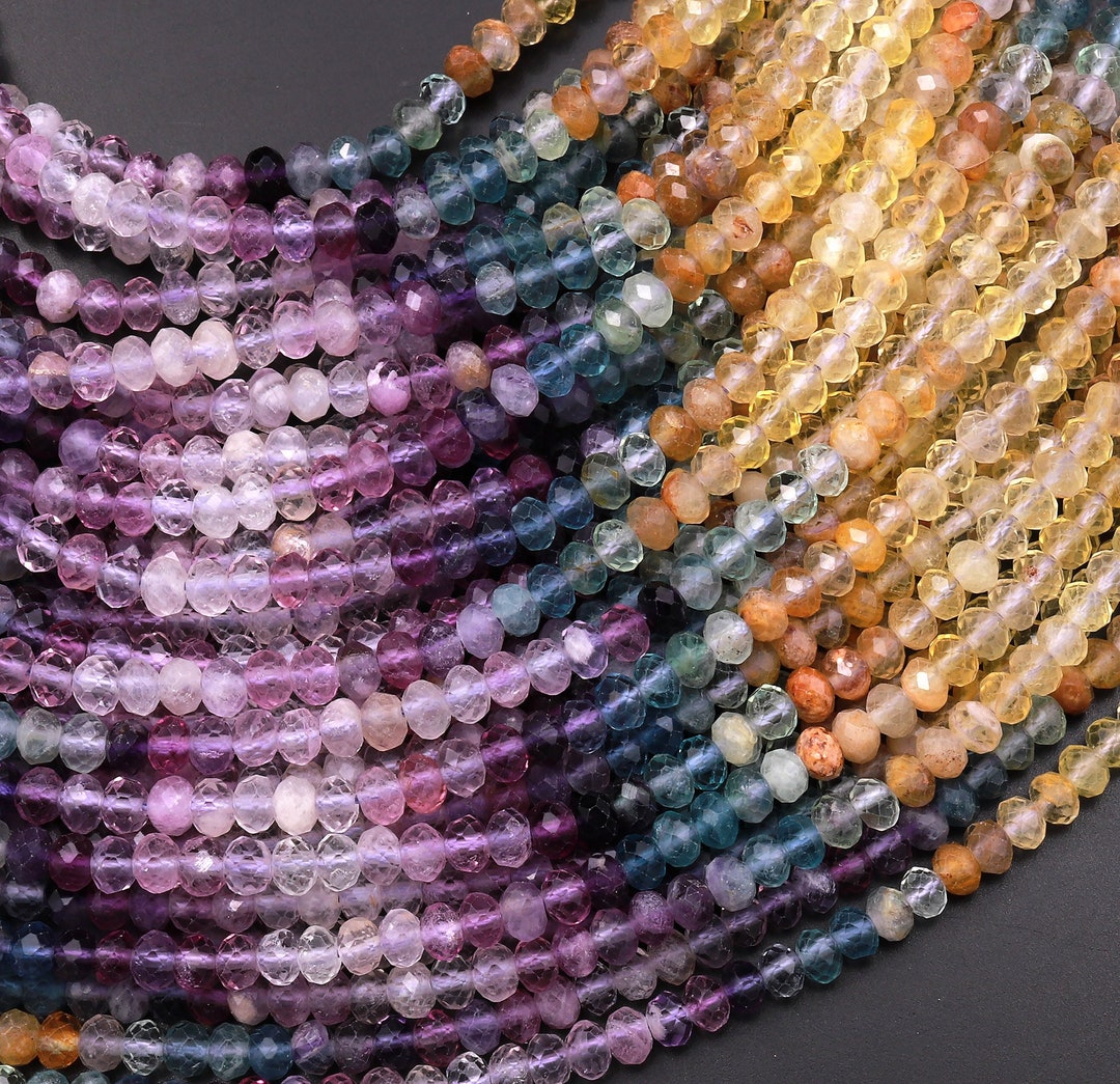 AAA Natural Multicolor Fluorite Faceted 4mm 5mm Rondelle Beads Micro ...