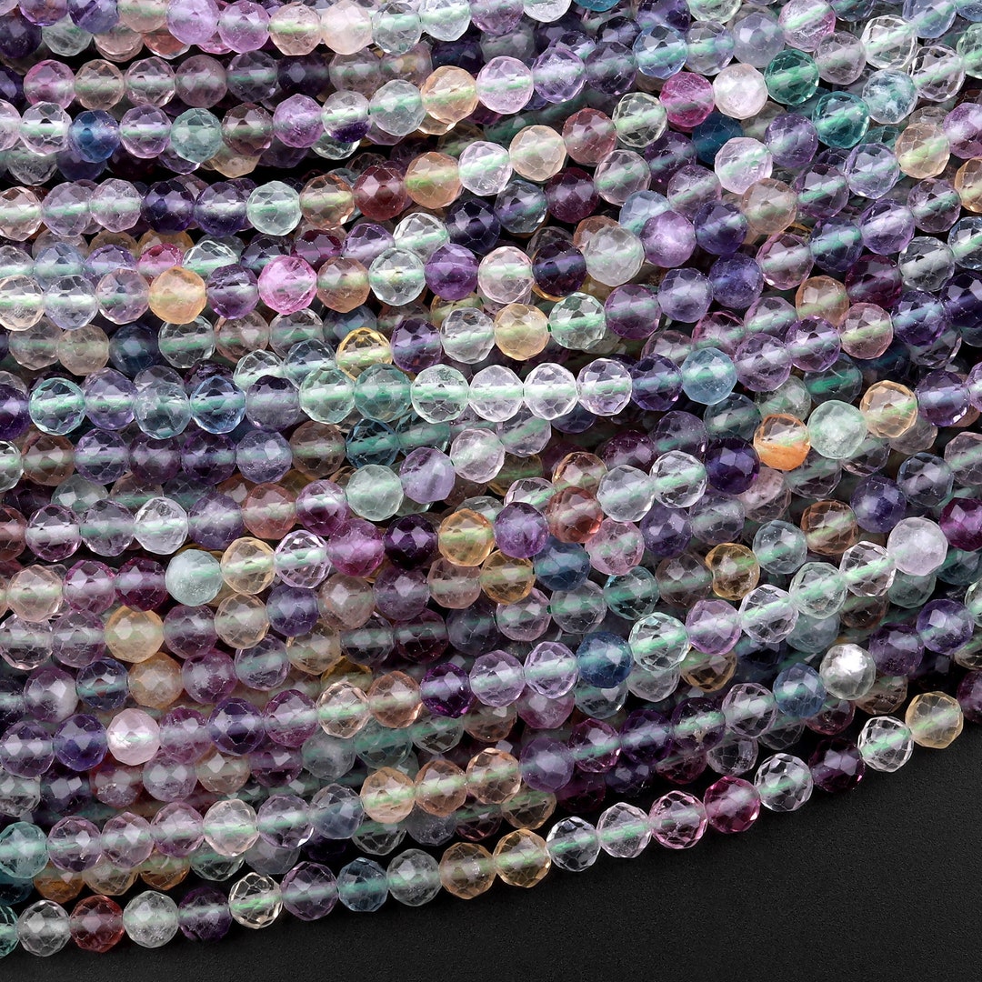 AAA Sparkling Natural Rainbow Fluorite Faceted 3mm 4mm 5mm Round Beads ...