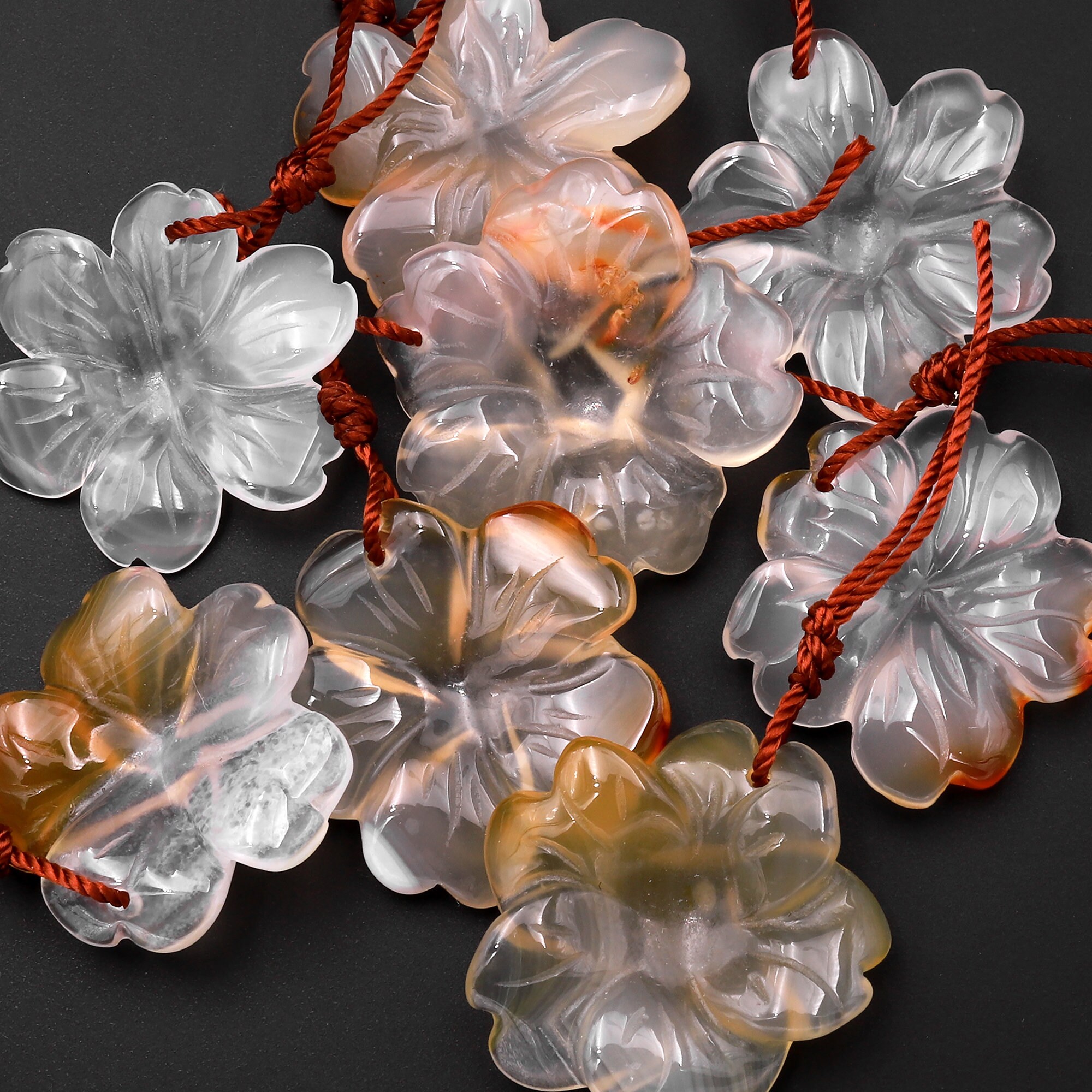 Hand Carved Natural Carnelian Flower Pendant Translucent Cream - Etsy