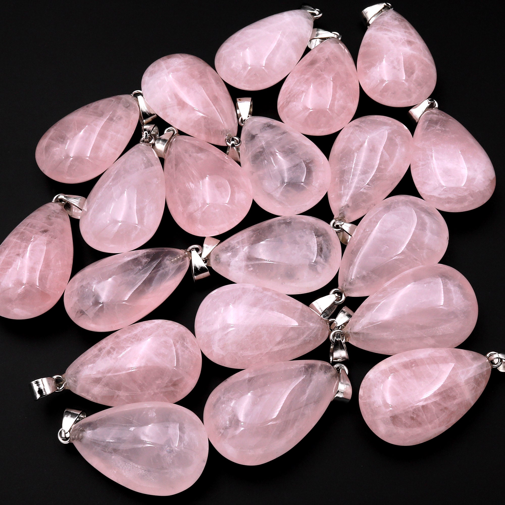 Natural Pink Rose Quartz Teardrop Pendant Natural Crystal Focal Bead - Etsy