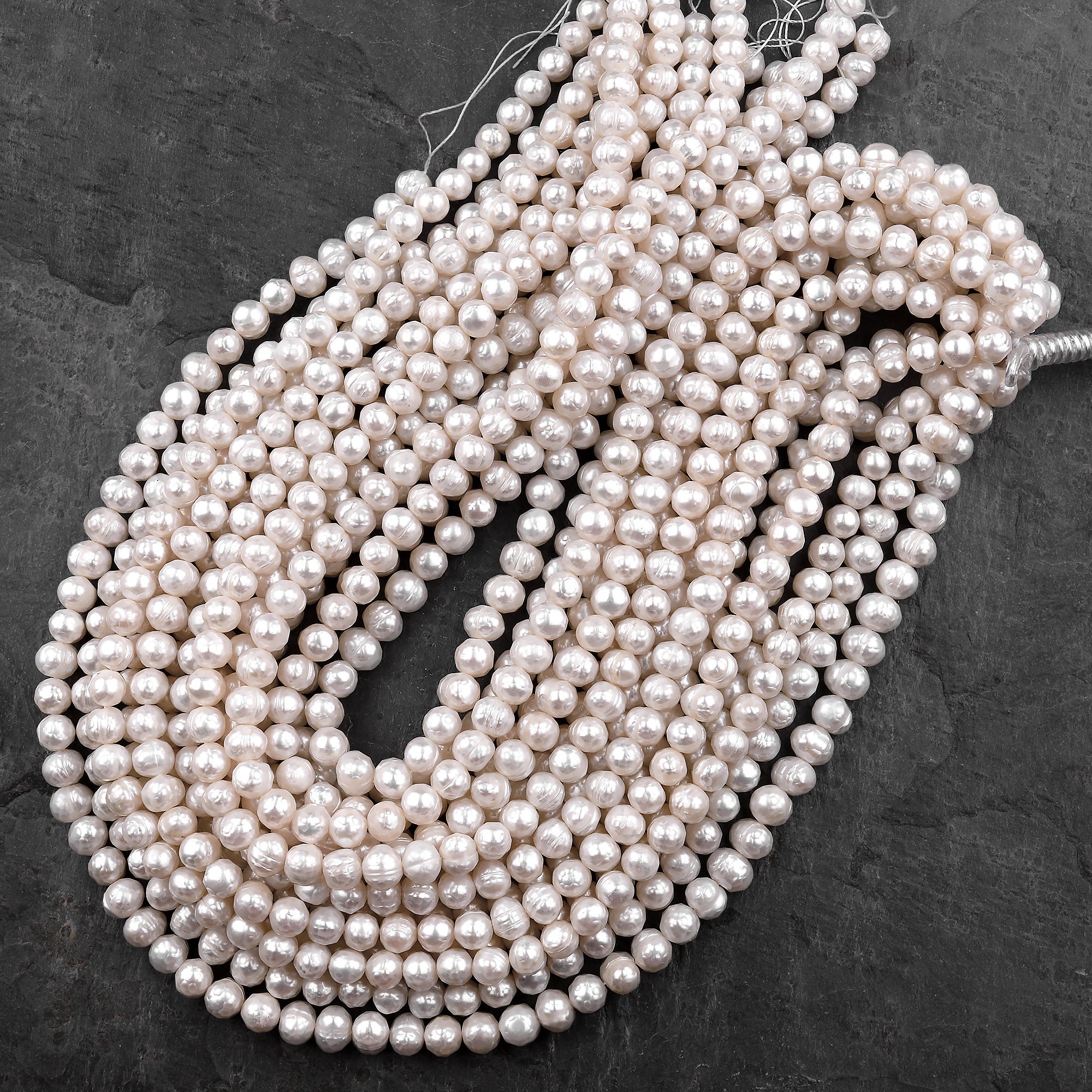 Faceted Genuine Freshwater White Pearl 6mm 8mm 10mm off Round 15.5 ...