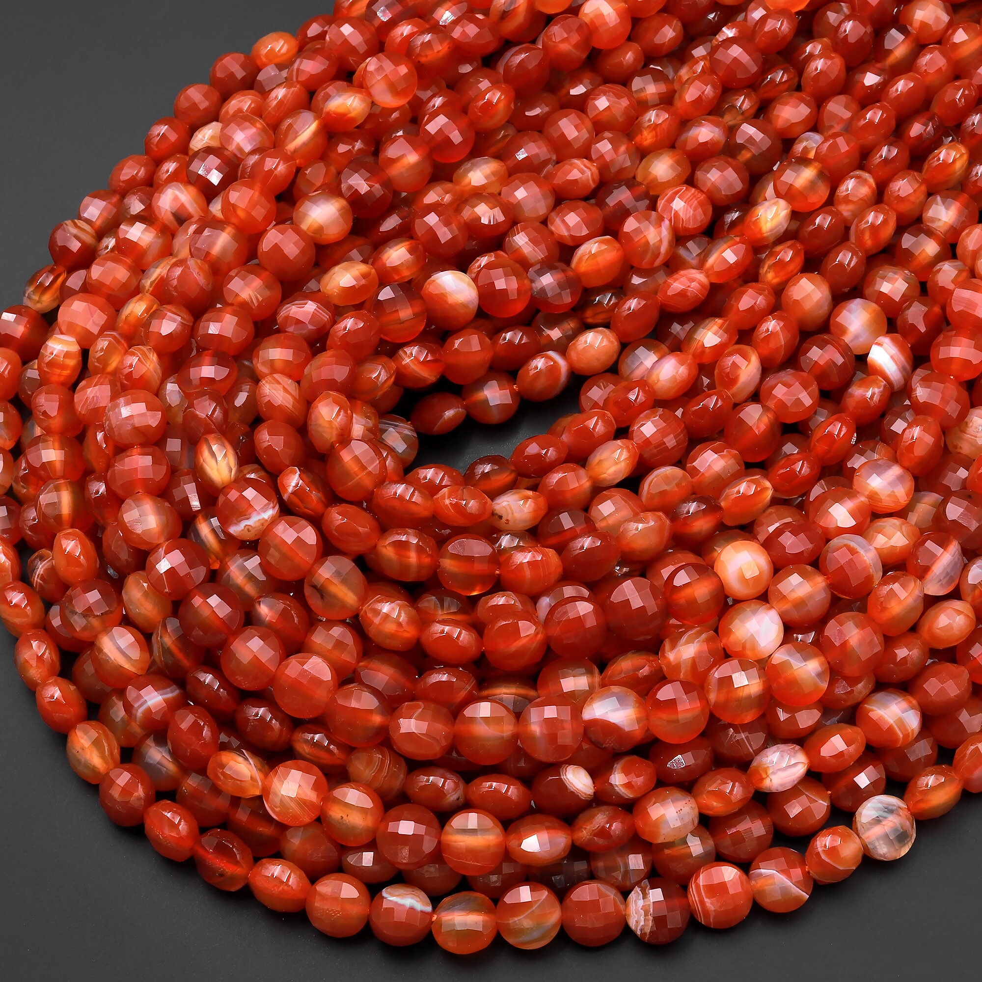 Natural Red Agate Faceted 4mm 6mm 8mm 10mm Coin Beads Fiery Orange Red ...