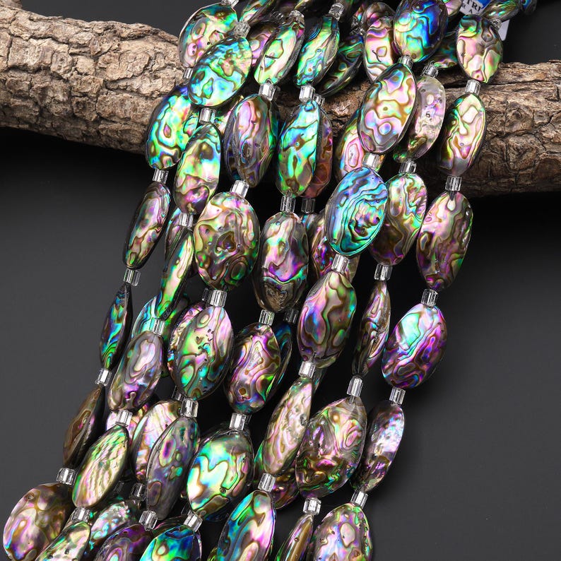 AAA Large Natural Abalone Shell Beads Puffy Oval Nugget Nuggets 15.5 ...